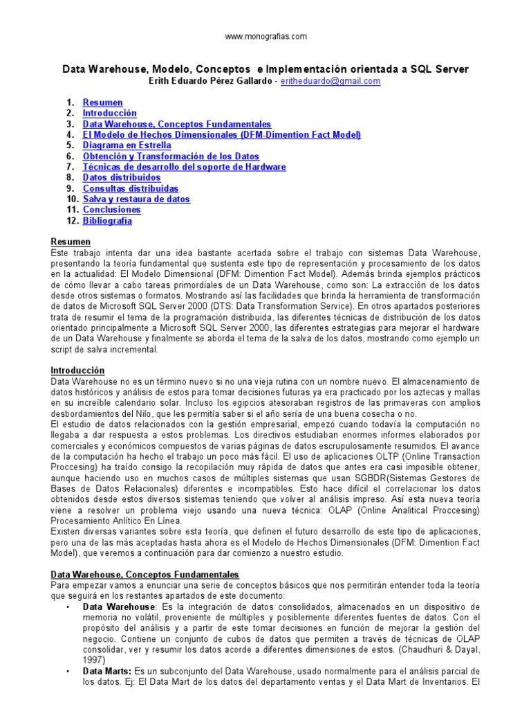 Data Warehouse SQL | PDF | Servidor SQL de Microsoft | Almacén de datos