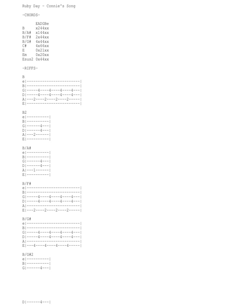 Ruby Day: Connie's Song Chords | PDF | Recorded Music | Rock Music