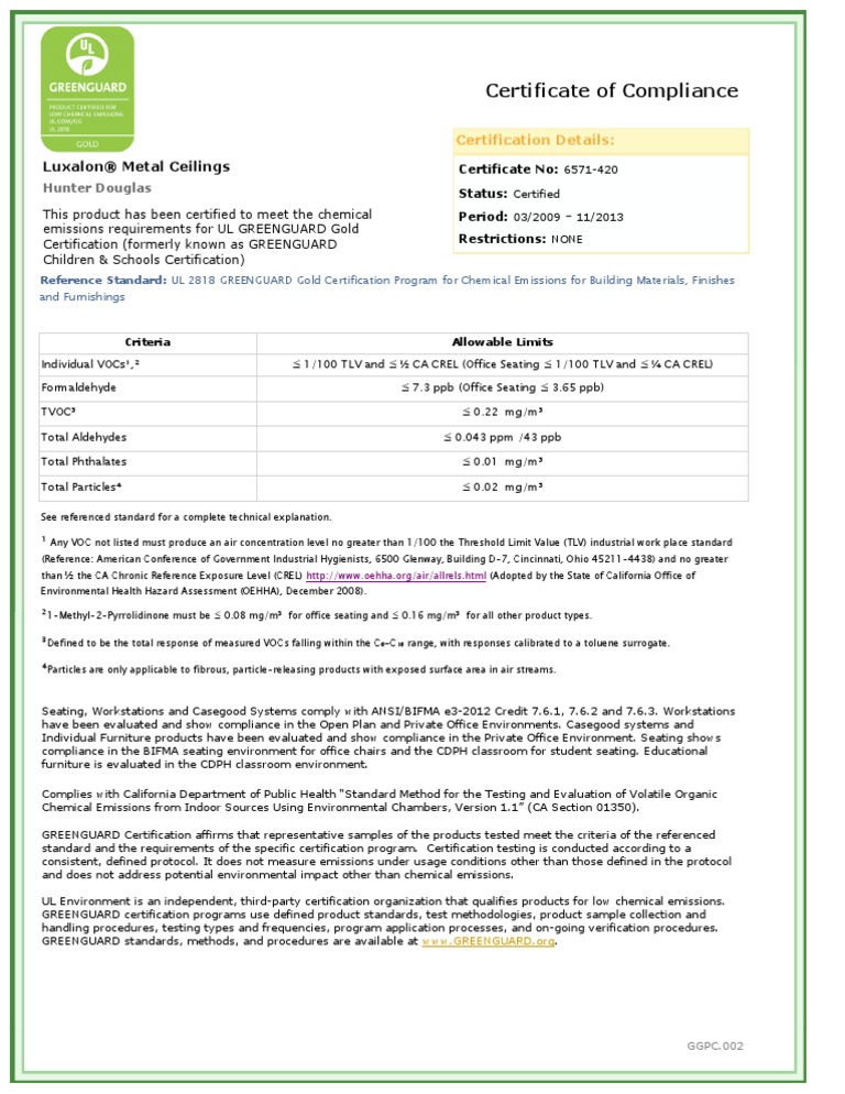 Metal - Greenguard Gold Certificate | PDF | Air Pollution | Professional Certification