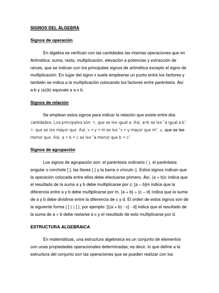 Signos Del Álgebra | PDF | Álgebra | Conjunto (Matemáticas)