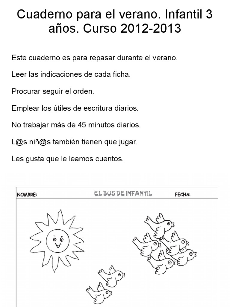Cuaderno de Verano Infantil 3 Años | PDF | Libros