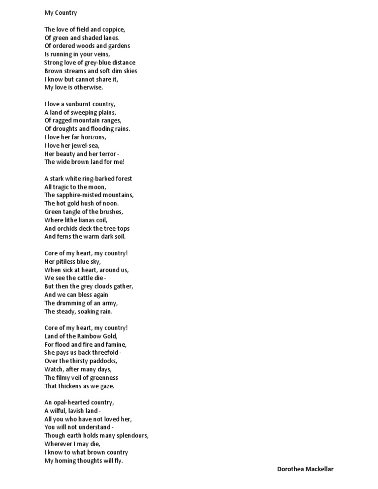 My Country: A Poem by Dorothea Mackellar | PDF | Poetry