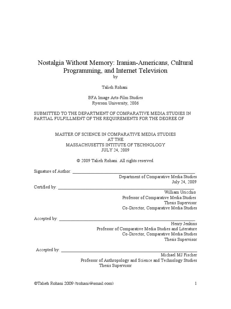 Talieh Rohani, "Nostalgia Without Memory: Iranian-Americans, Cultural ...