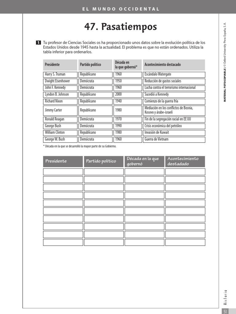 Pasatiempos - Tema 11 El Mundo Occidental | PDF | Partido Demócrata ...