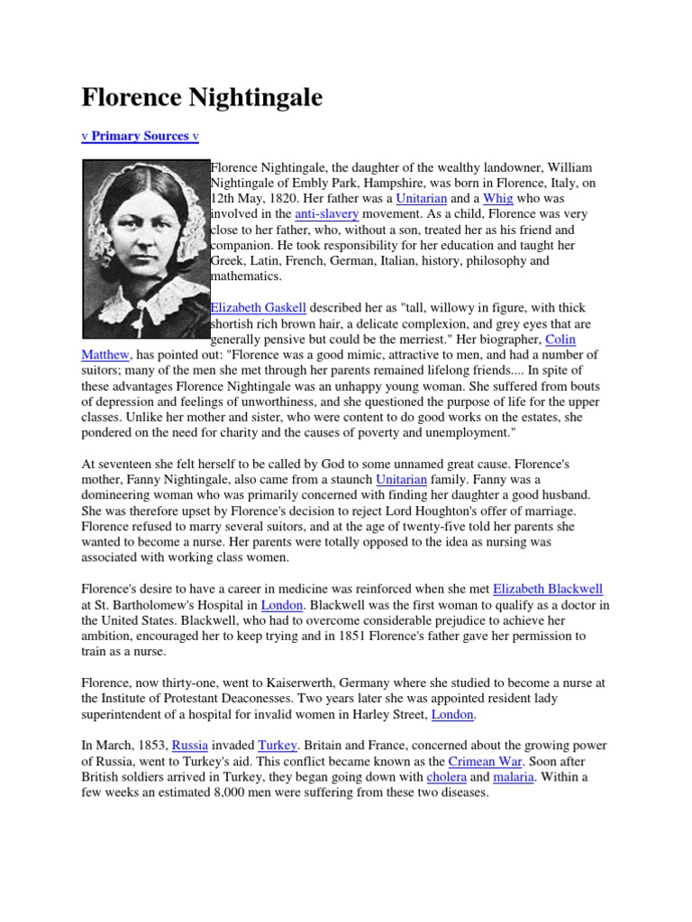 Florence Nightingale: V Primary Sources V | PDF | Florence Nightingale