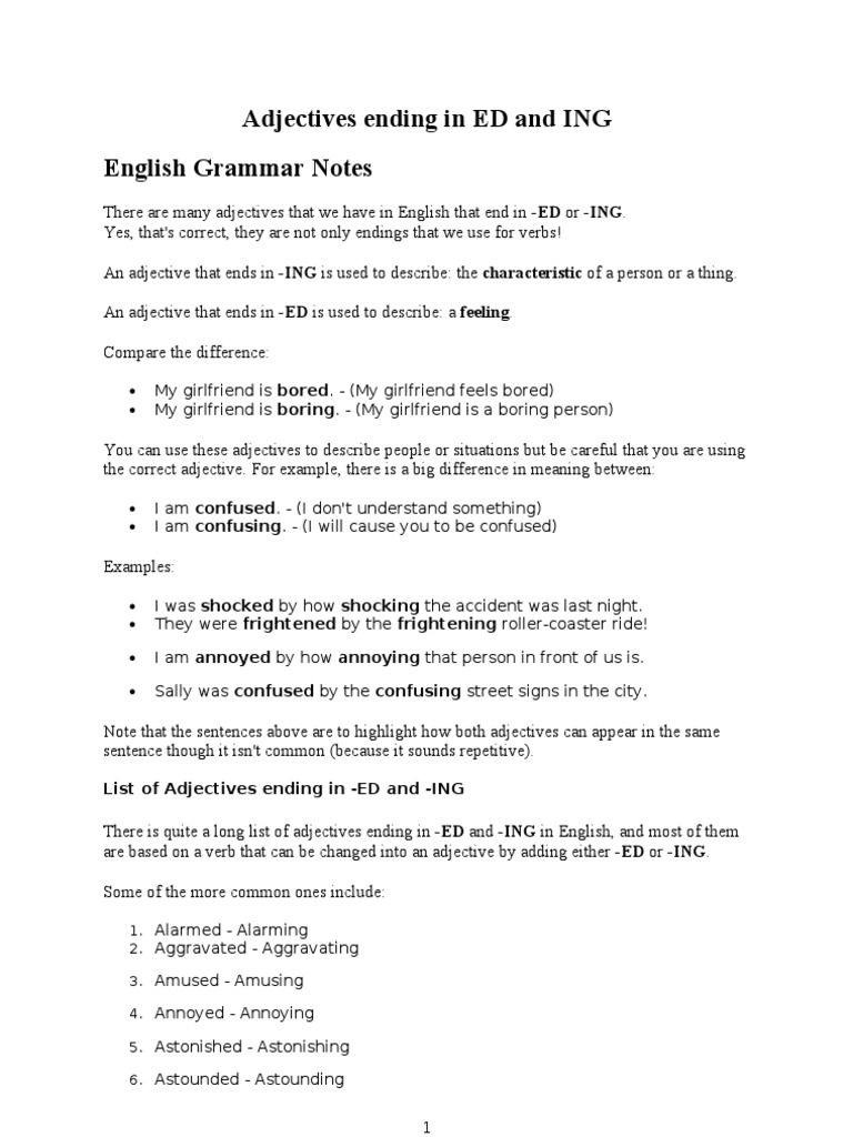 Adjectives Ending in ED and ING | PDF | Adjective | English Grammar
