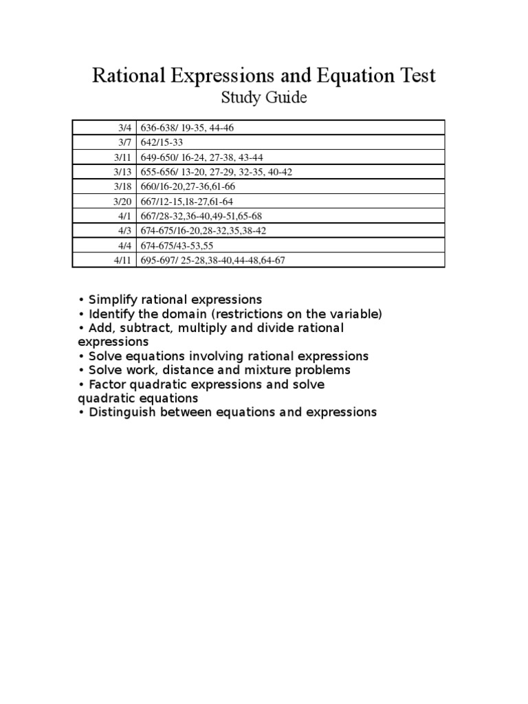 Rational Expressions and Equation Test | PDF | Fraction (Mathematics ...