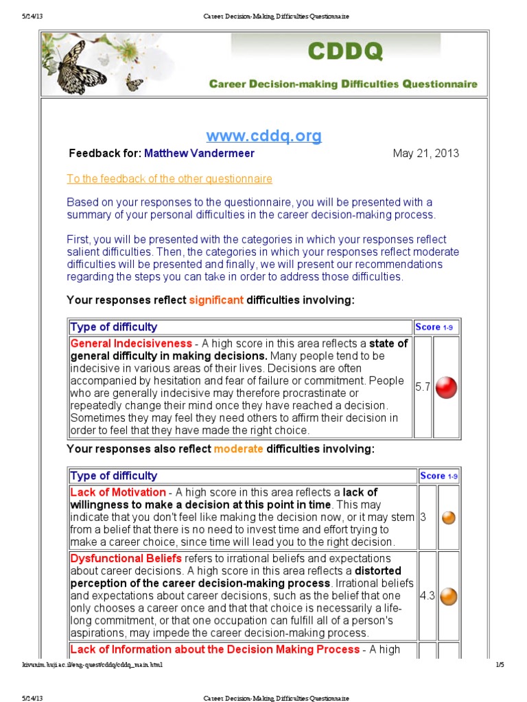 Career Decision-Making Difficulties Questionnaire | PDF | Decision ...