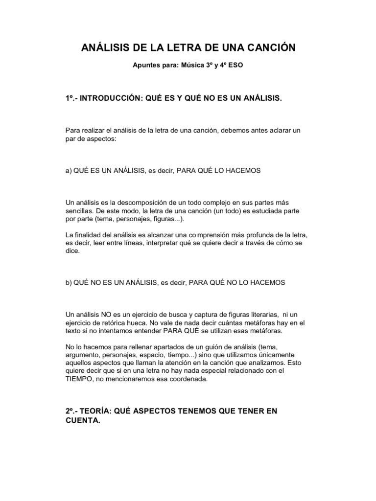 Cómo analizar una canción en literatura | PDF | Letra | Metro (poesía)