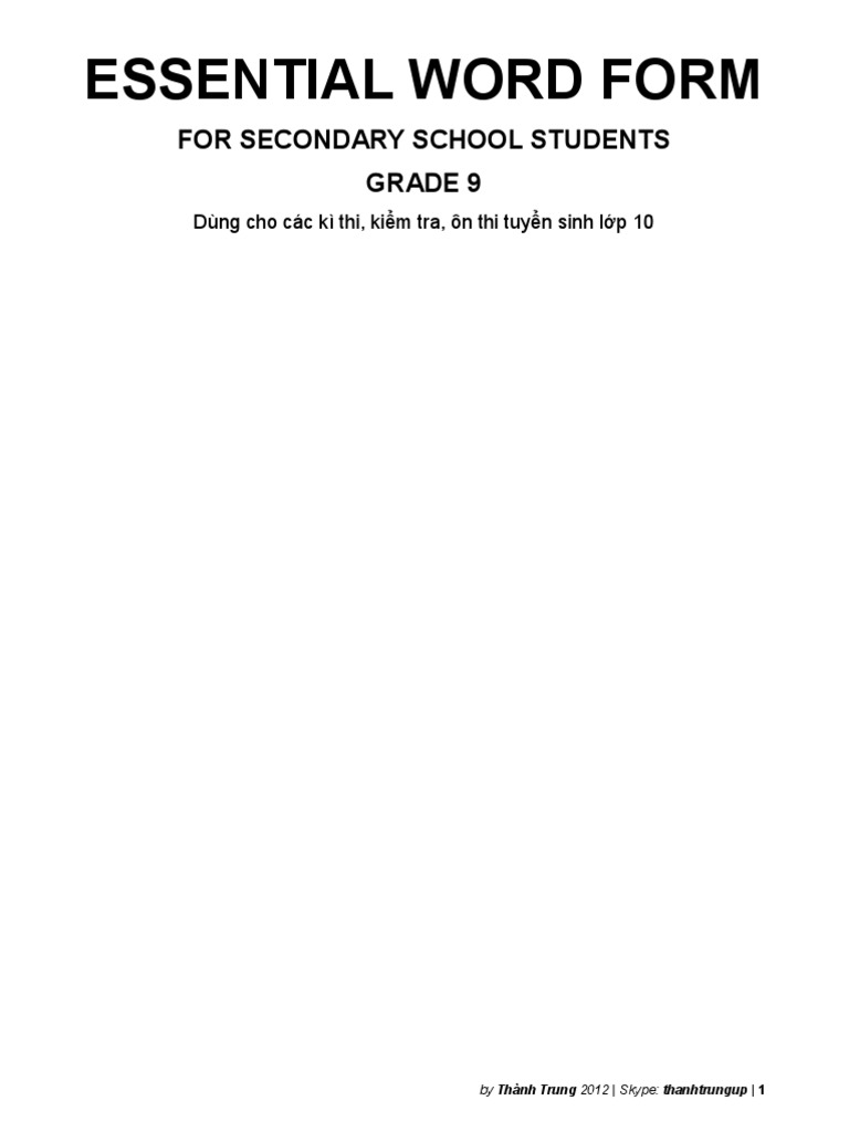 Essential Word Form For Secondary School Students Grade 9 | PDF ...