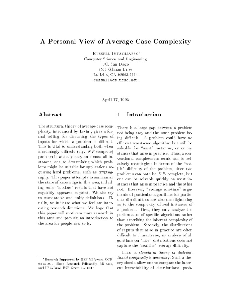 A Personal View of Average-Case Complexity | PDF | Computational Complexity Theory | Time Complexity
