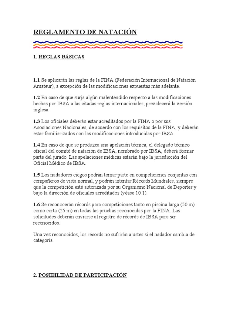 07 Reglas de La Natacion | Natación (deporte) | Natación humana