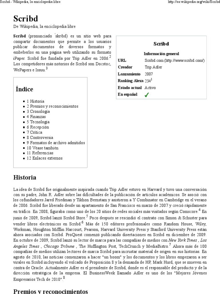 Scribd - Wikipedia, La Enciclopedia Libre | PDF | Scribd | Multimedia
