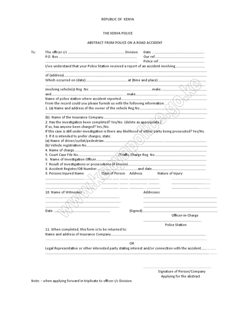 Accident Abstract Kenya Police | Witness | Advocate