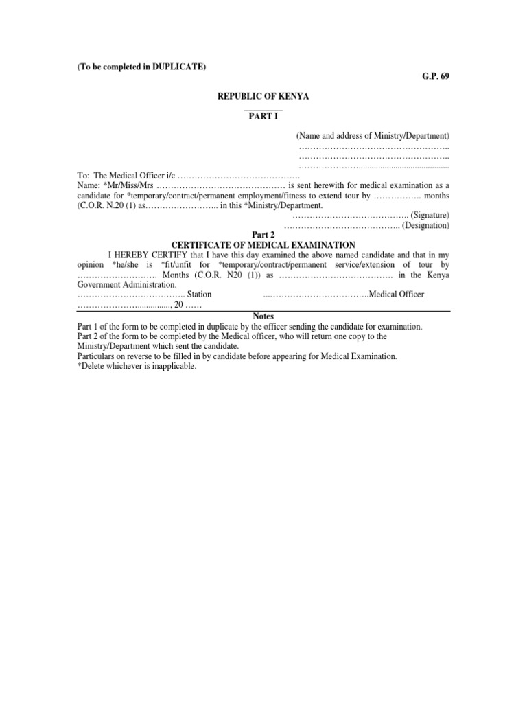 GP 69 Form - Medical Examination | PDF | Health Sciences | Health Care