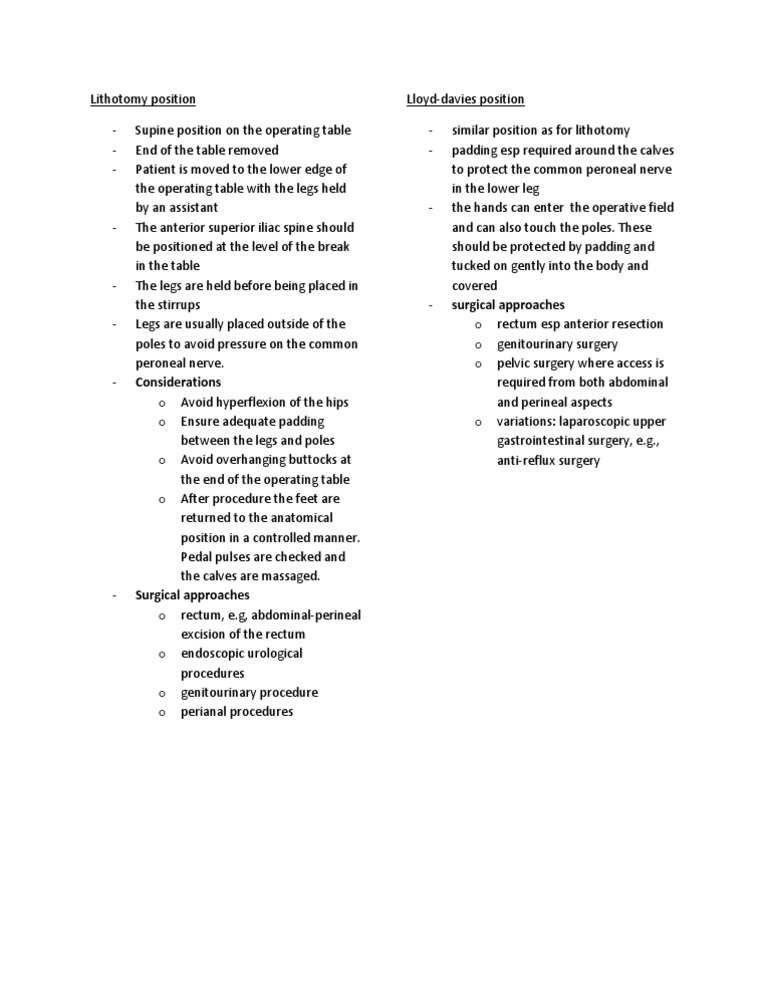 Lithotomy Position V/s Lloyd Davis Position | PDF | Human Leg | Surgery