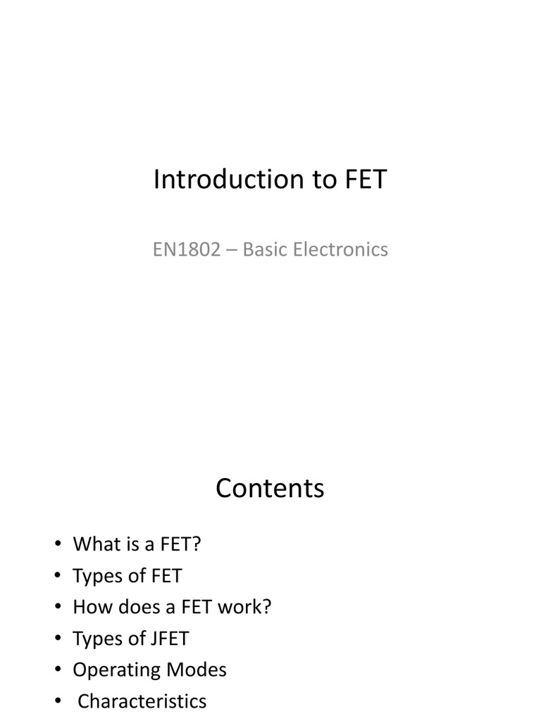 Troduction To Jfet Pdf Field Effect Transistor Mosfet