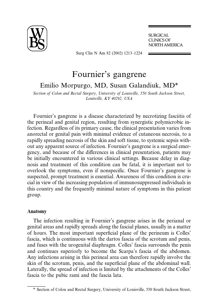 Fourniers Gangrene Pdf Surgery Necrosis