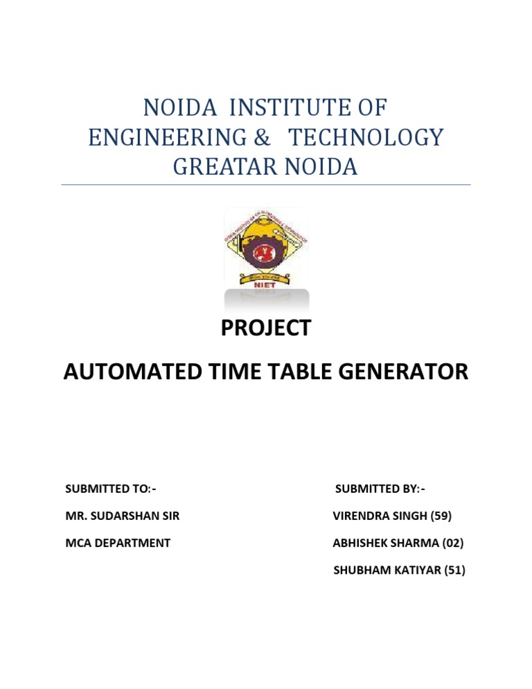 Automated Time Table Generator Project | PDF