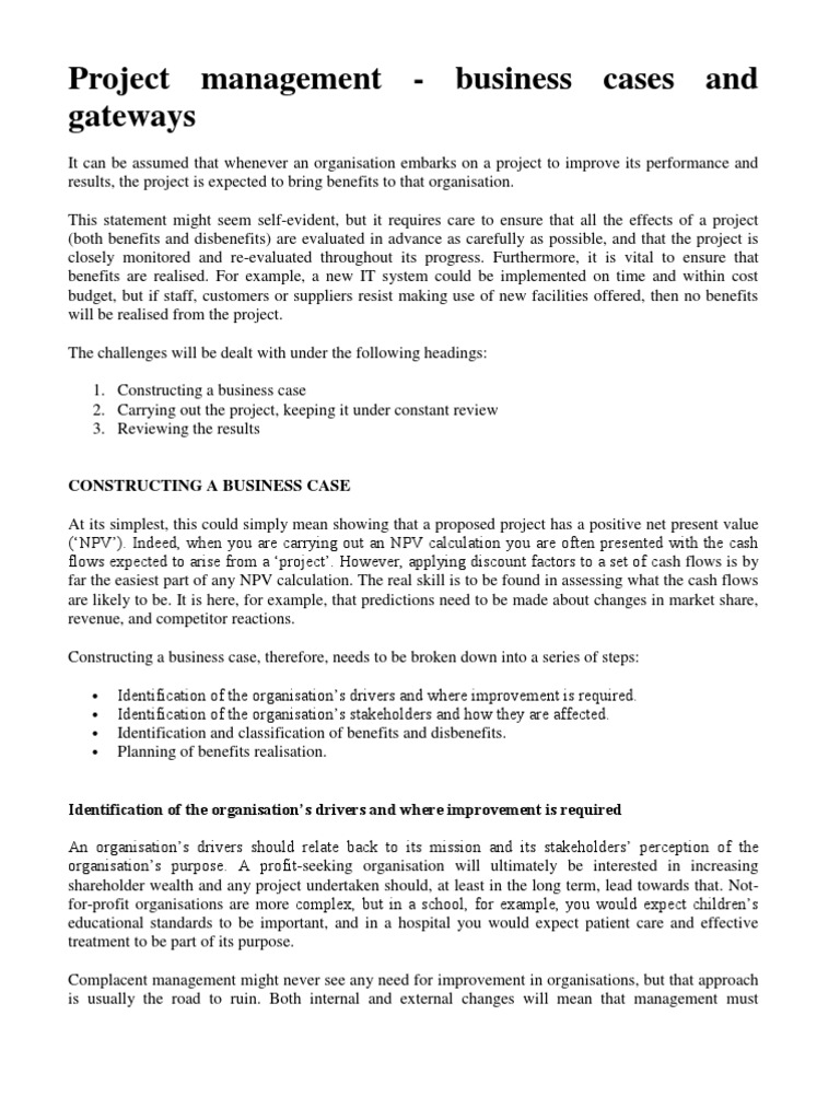 Project Management - Business Cases and Gateways: Constructing A ...