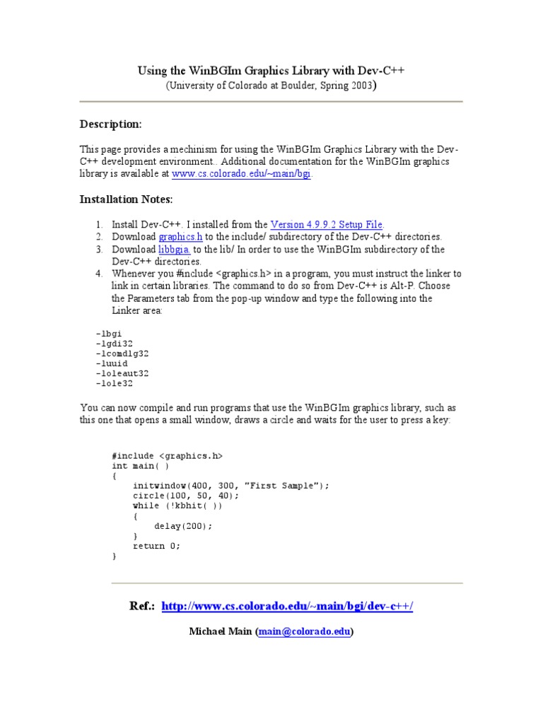 WinBGIm Graphics in Dev-C++ Setup Guide | PDF | Library (Computing ...