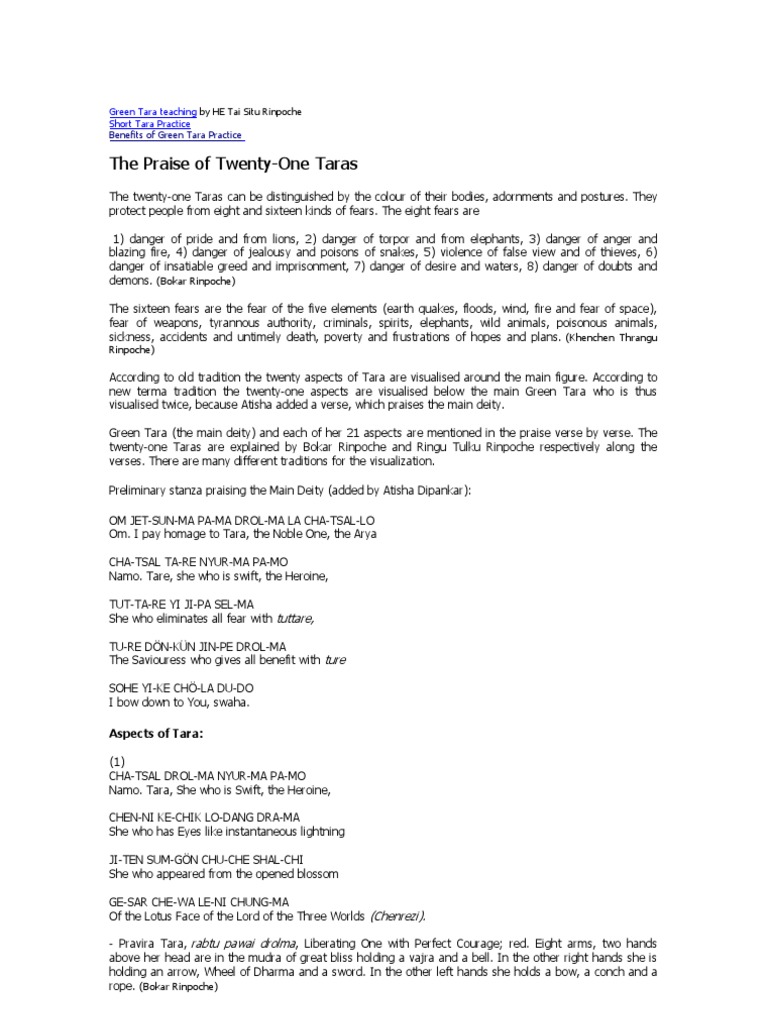 The Praise of Twenty-One Taras PDF | PDF | Vajrayana | Padmasambhava