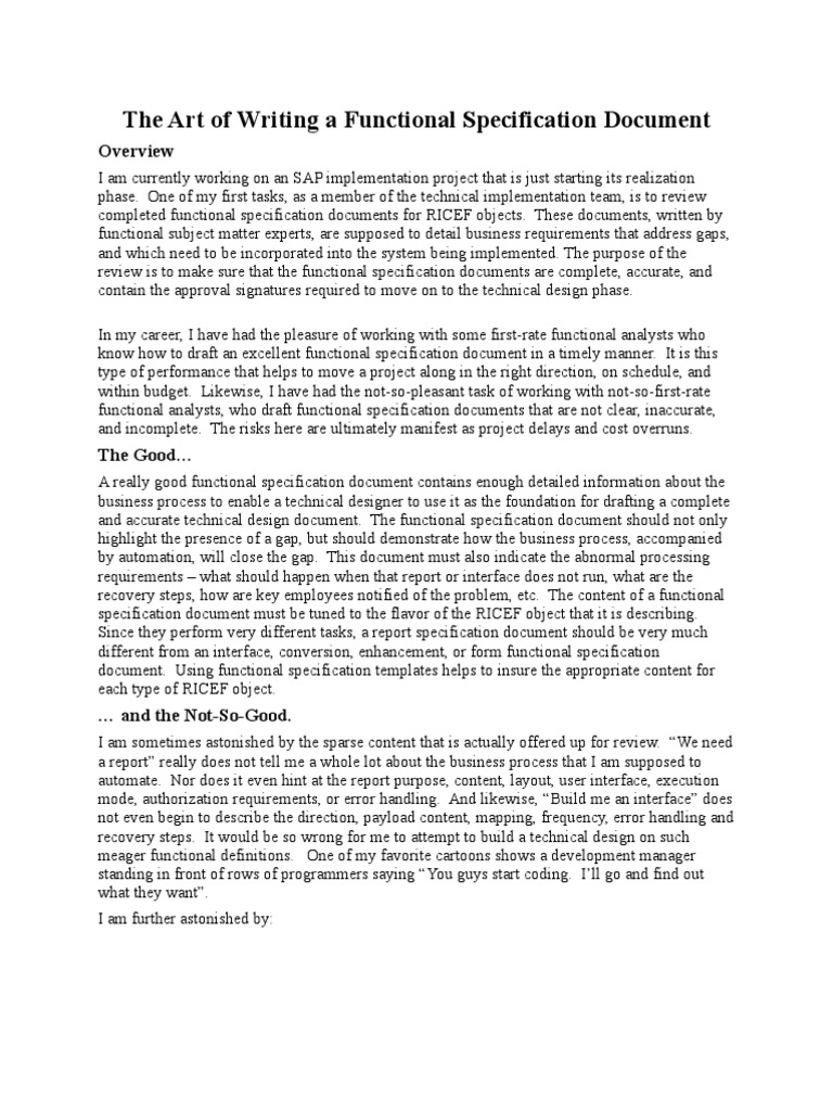 The Art of Writing A Functional Specification Document | PDF ...