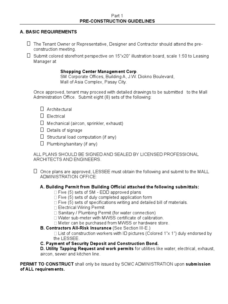 Tenant Construction and Approval Guidelines | PDF | Duct (Flow) | Plumbing