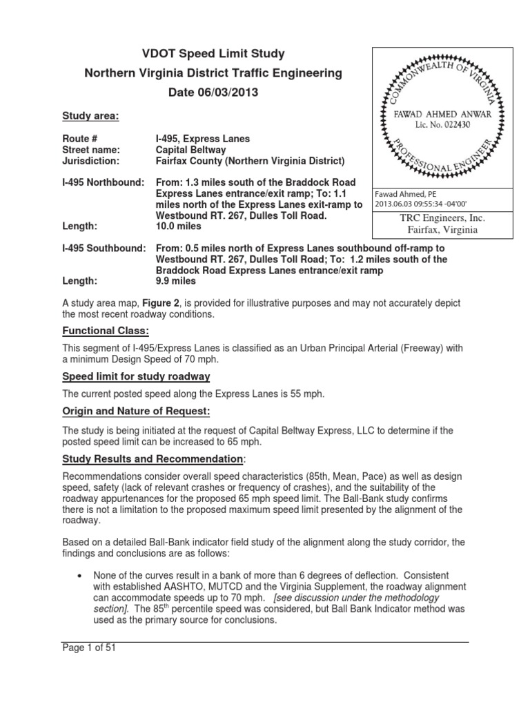 VDOT Speed Limit Study | PDF | Interchange (Road) | Traffic