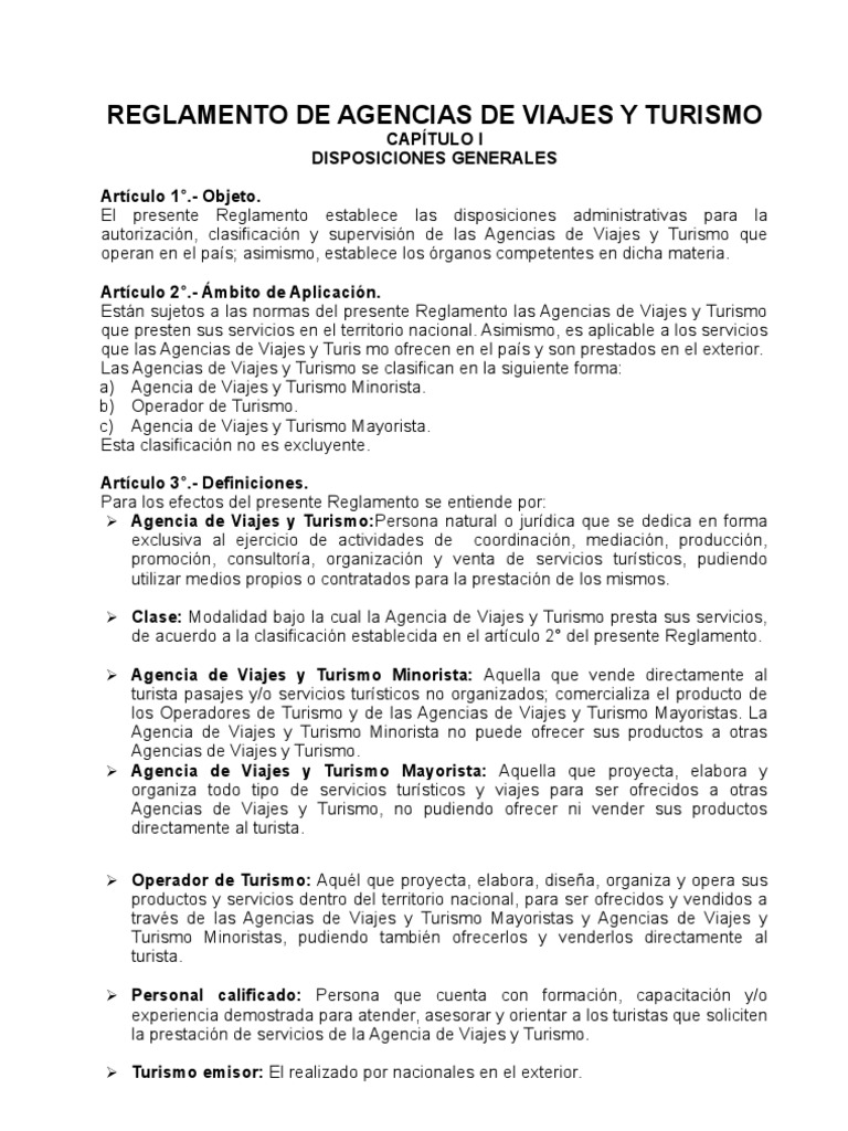 Reglamento de Agencias de Viajes y Turismo en El Perú | PDF | Agencia ...