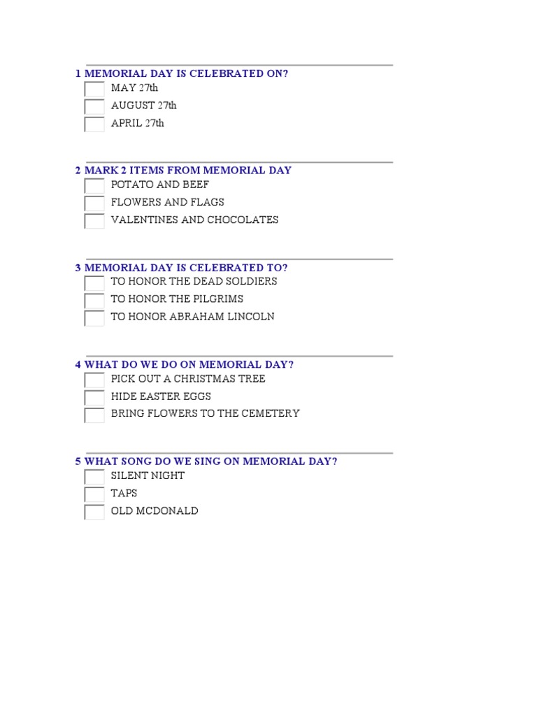 Memorial Day Quiz: Facts and Traditions | PDF | Art