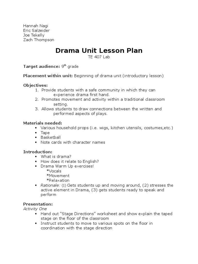 Drama Unit Lesson Plan | PDF