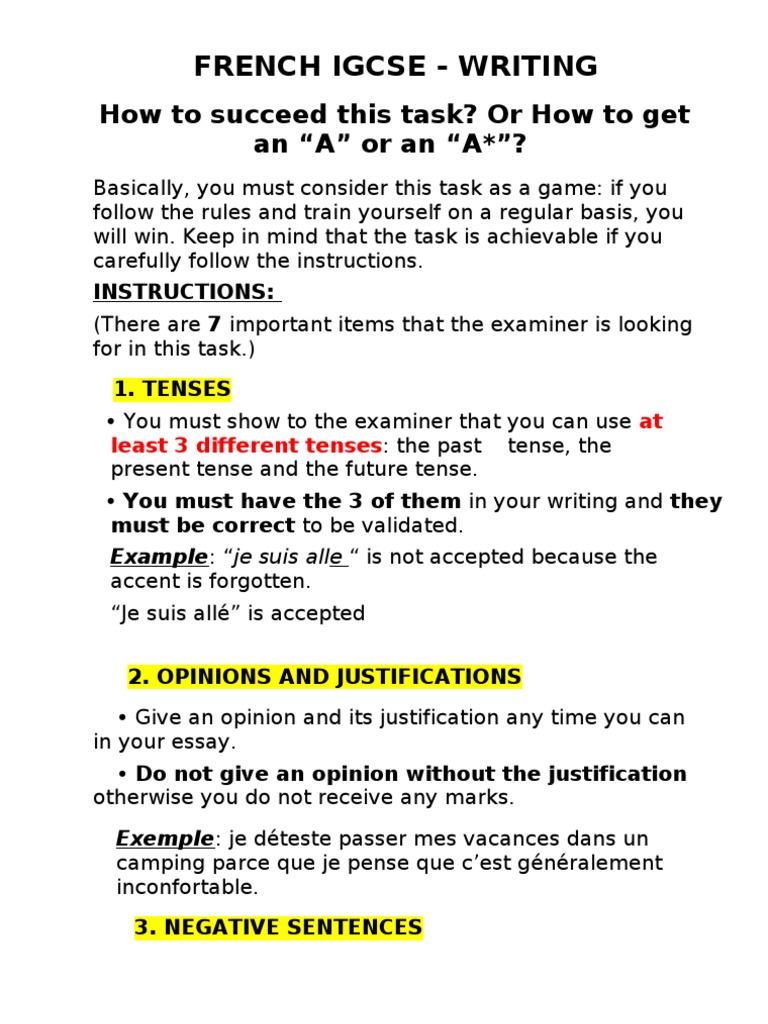 IGCSE French Writing Success Guide | PDF | Language Arts & Discipline
