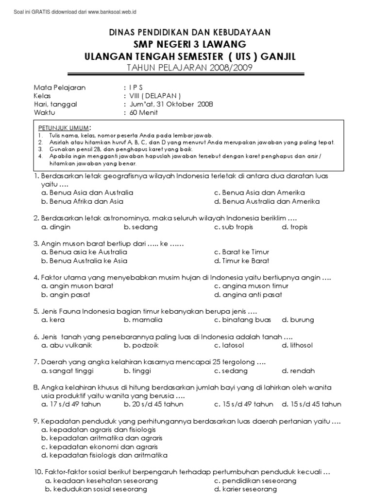 Soal SMP Kelas 8 - IPS - Ujian Tengah Semester Ganjil | PDF