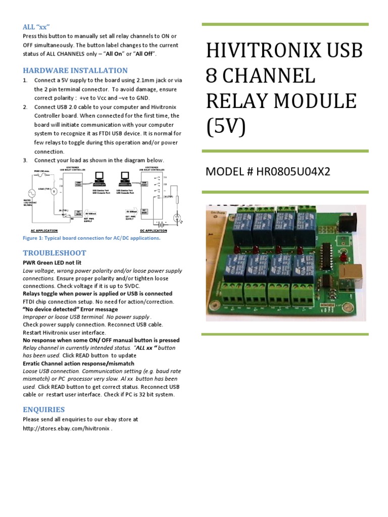 8 Way Relay Board HR0508U04X2 | PDF | Usb | Power Supply