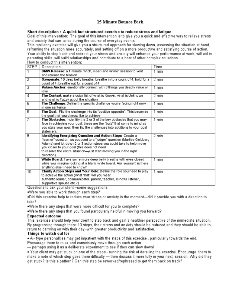 15 Minute Bounce Back | PDF | Anxiety | Psychological Resilience