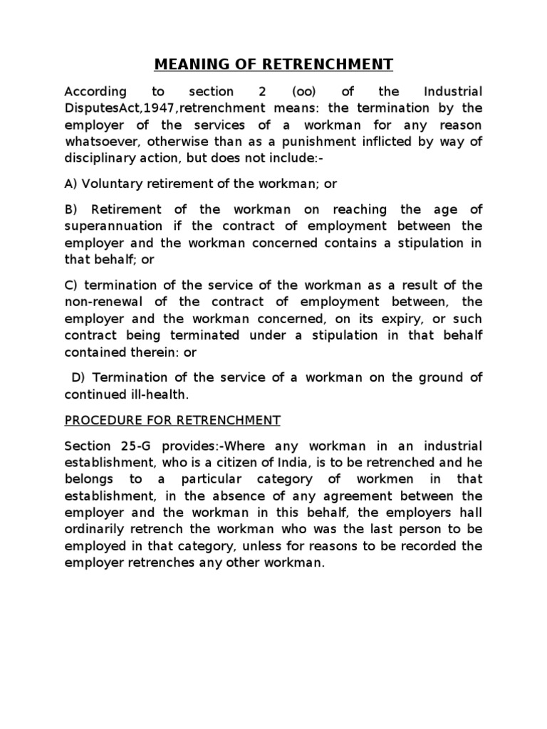 Meaning of Retrenchment | PDF | Working Time | Employment