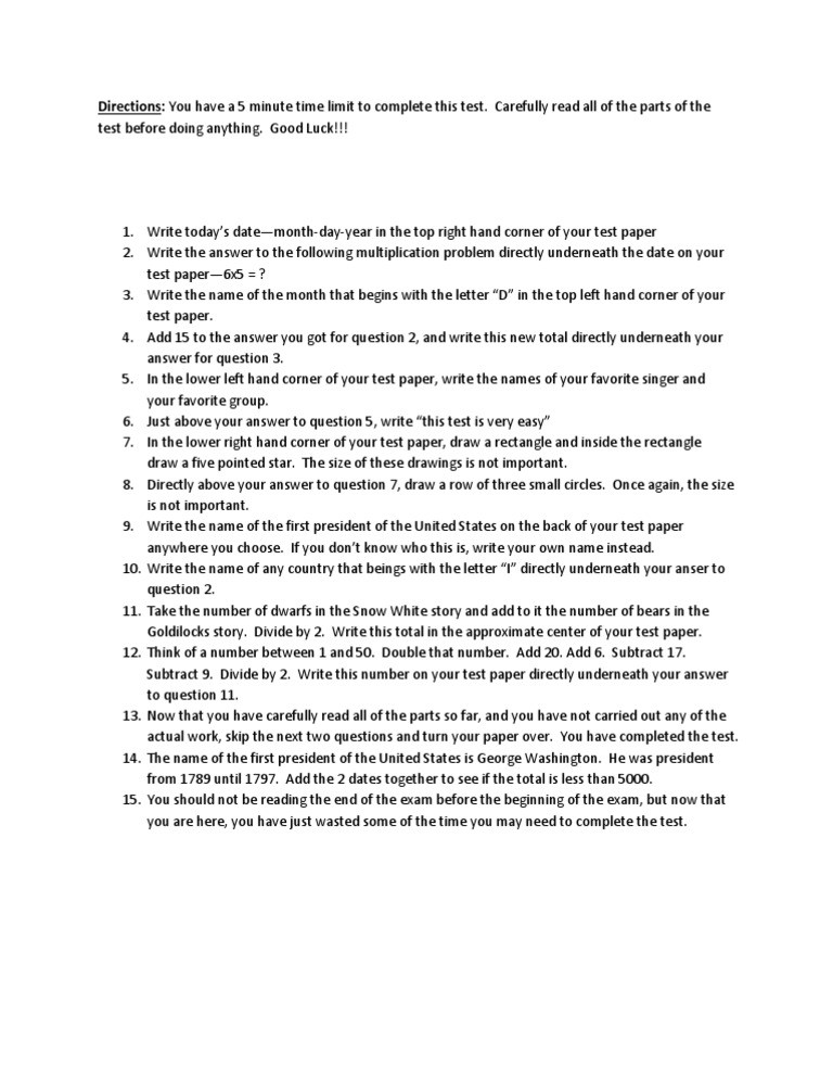 Directions Test