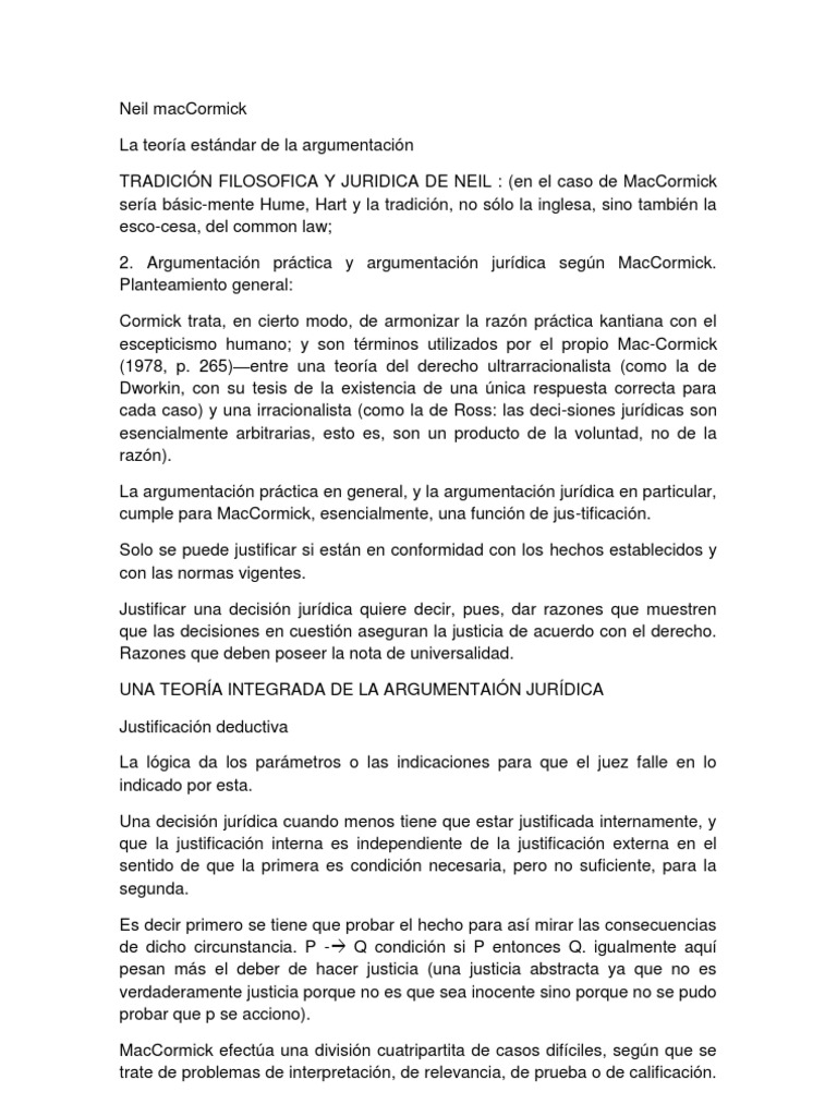 Argumentación Jurídica Neil MacCormick | Teoría de la justificación ...