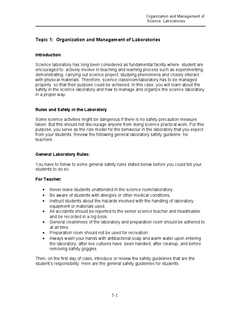 Science Laboratory Organization & Safety | PDF | Fires | Laboratories