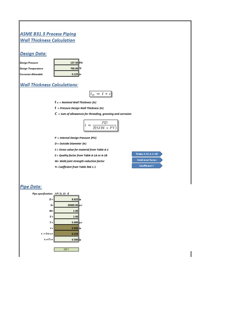 ASME B31.3 Wall Thickness Calculation