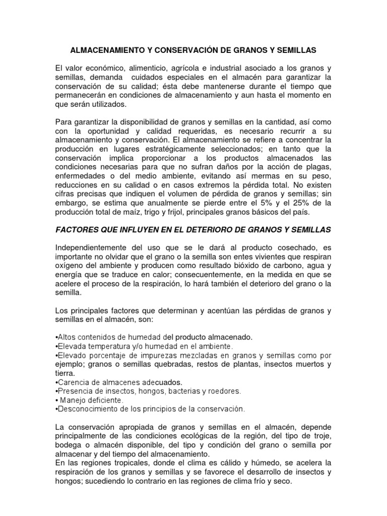 Almacenamiento Y Conservación De Granos Y Semillas Pdf Cereales