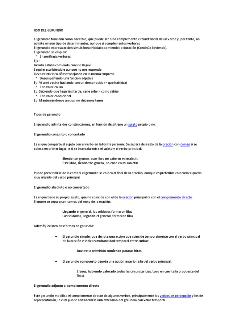Uso Del Gerundio | PDF | Verbo | Relaciones sintácticas