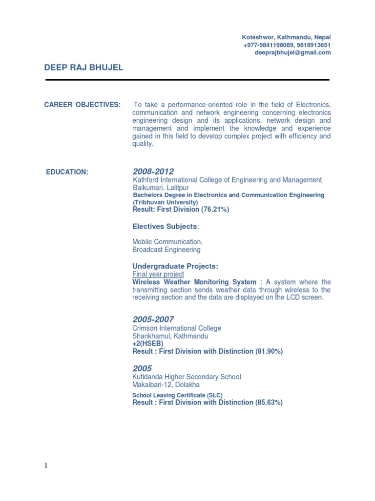 CV Sample | PDF | Nepal | Kathmandu
