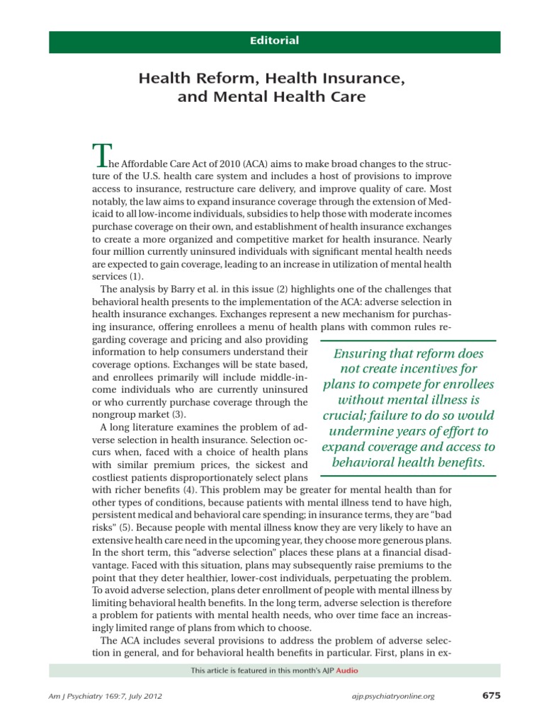 ACA Health Reform and Mental Health Care 2012 | PDF | Patient ...