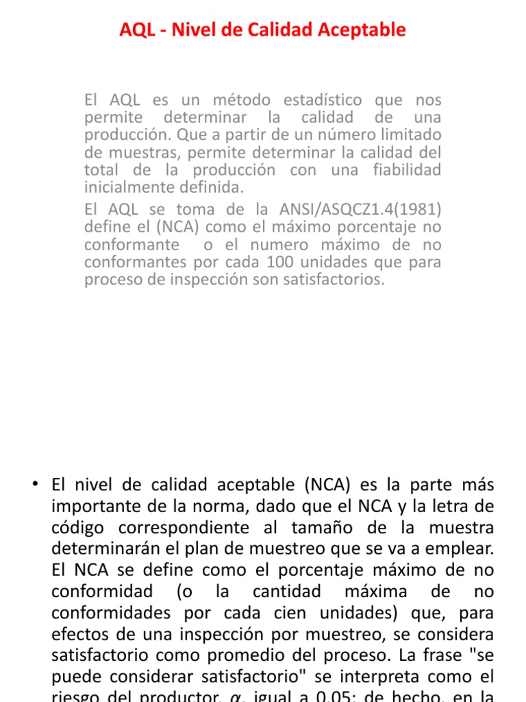 AQL - Nivel de Calidad Aceptable | PDF | Muestreo (Estadísticas ...