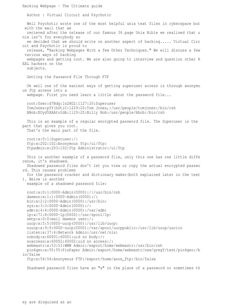 Hacking Webpages - The Ultimate Guide | PDF | Superuser | Password