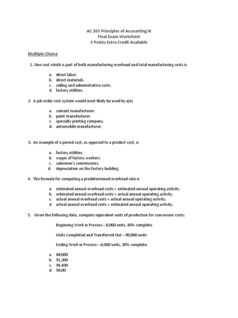 Accounting Principles III: Multiple Choice Questions and Problems ...
