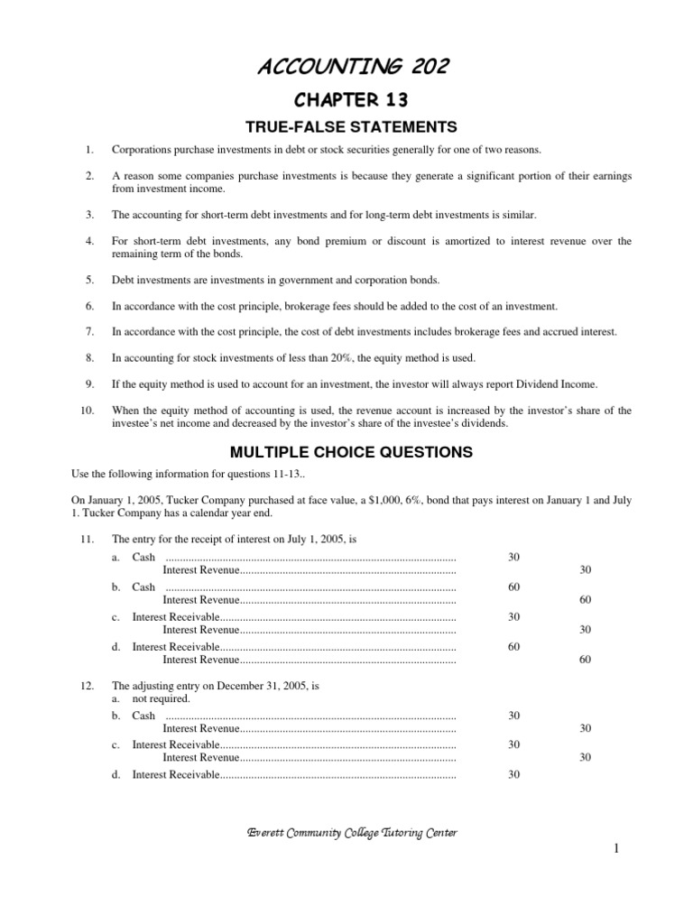 Accounting 202 Chapter 13 Test | PDF | Revenue | Investing