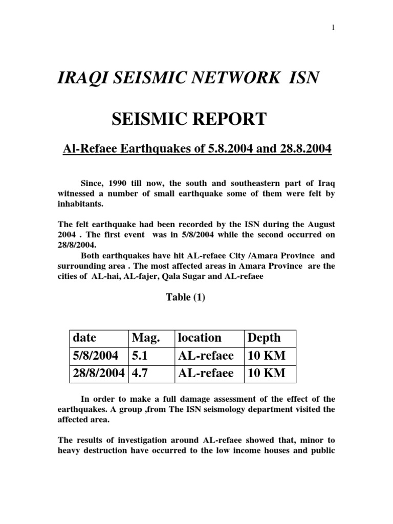 Al-Refaee Earthquake Reports 2004 | PDF